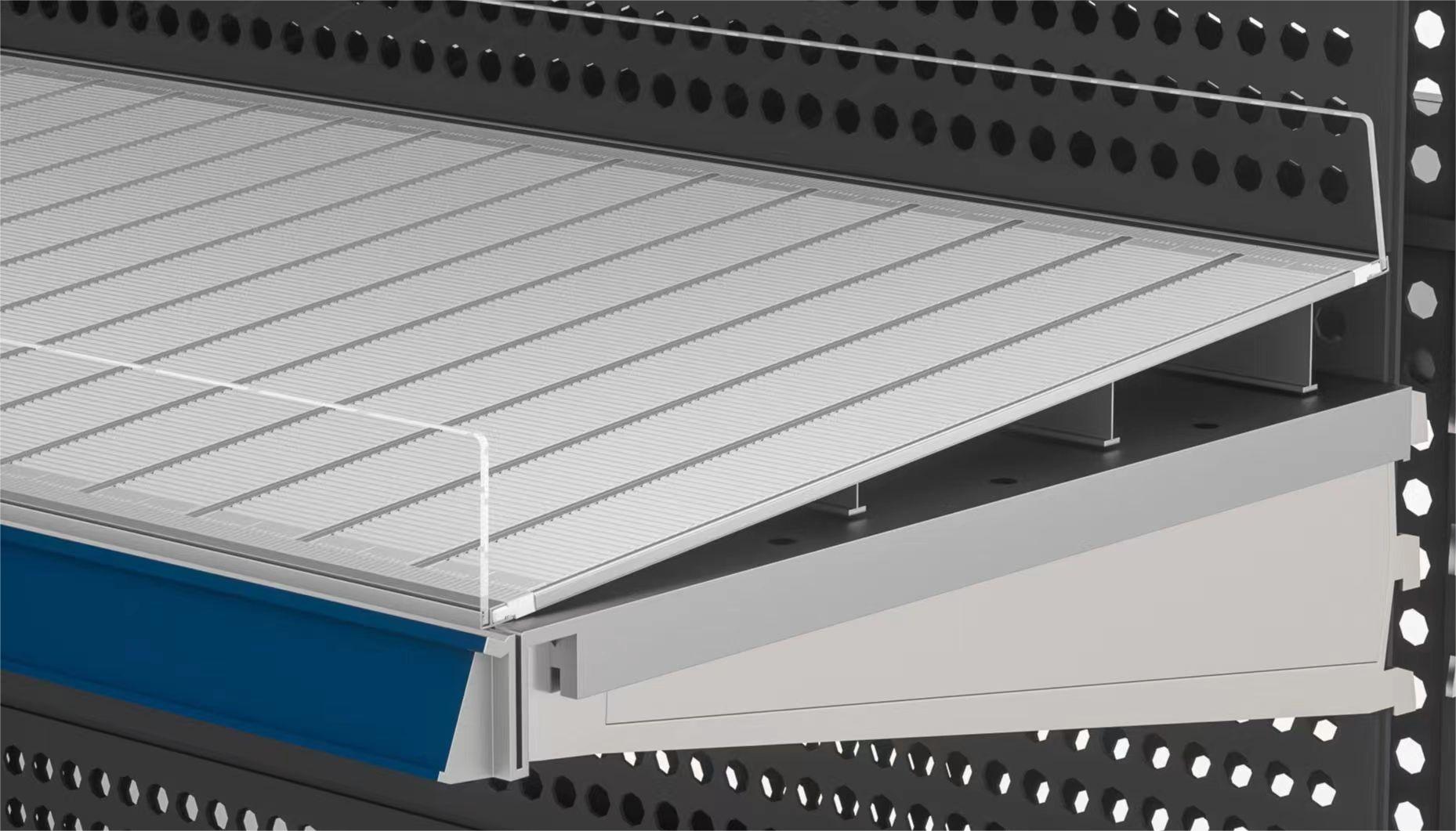 Gravity Shelf Roller Track Overlays with Riser