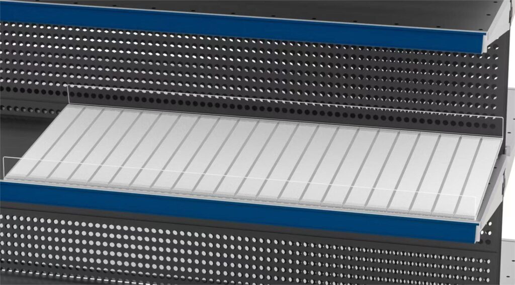 Gravity Shelf Roller Track Overlays with Riser